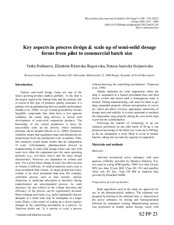 (PDF) Key aspects in process design & scale up of semi-solid dosage ...