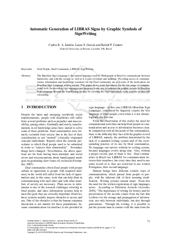 (PDF) Automatic Generation of LIBRAS Signs by Graphic Symbols of SignWriting
