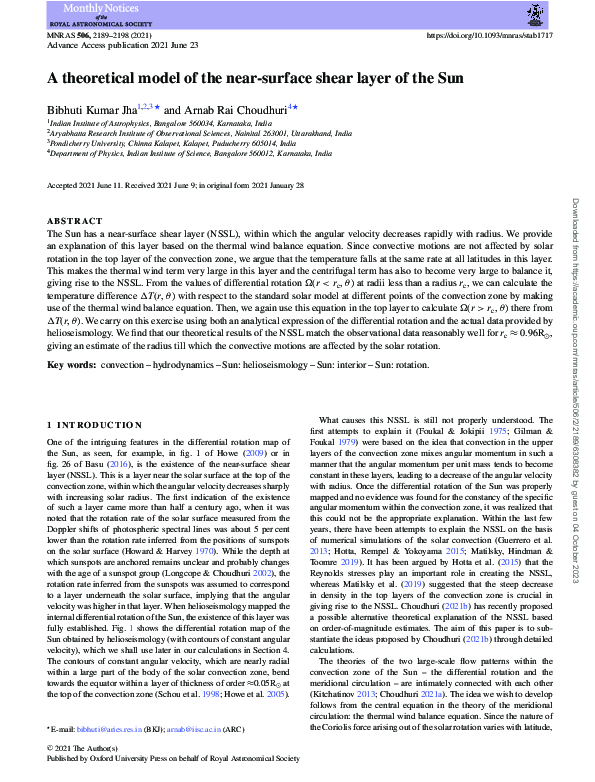 (PDF) A theoretical model of the near-surface shear layer of the Sun