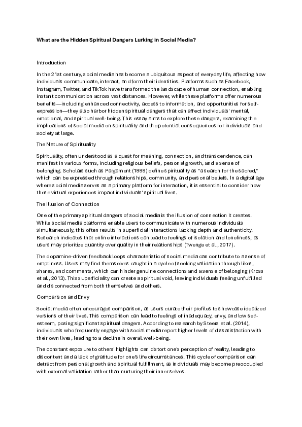 (PDF) What are the Hidden Spiritual Dangers Lurking in Social Media?