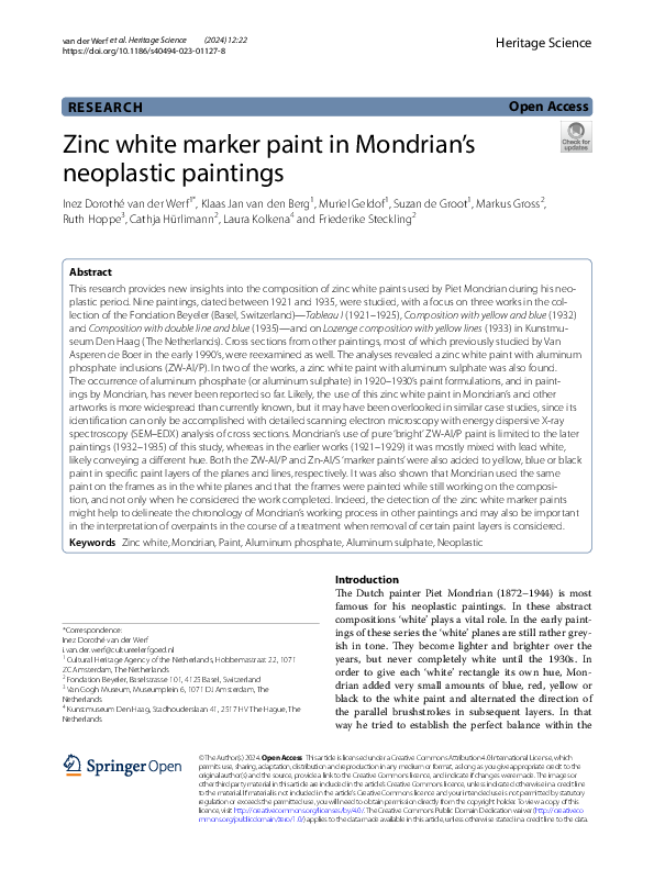(PDF) Zinc white marker paint in Mondrian’s neoplastic paintings