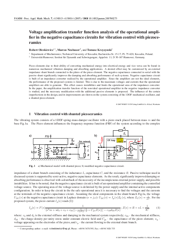 (PDF) Voltage amplification transfer function analysis of the operational amplifier in the ...