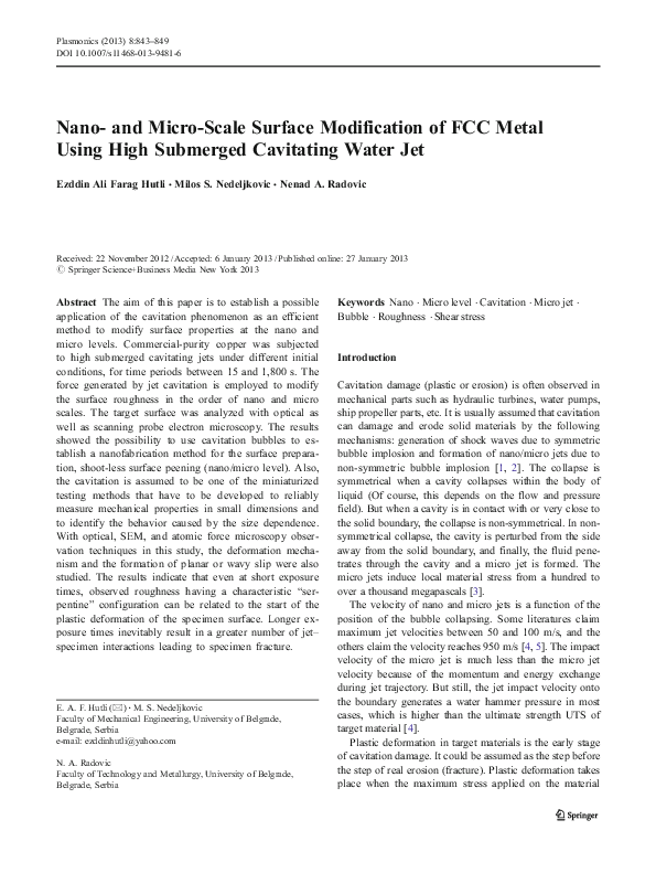 (PDF) Nano- and Micro-Scale Surface Modification of FCC Metal Using ...