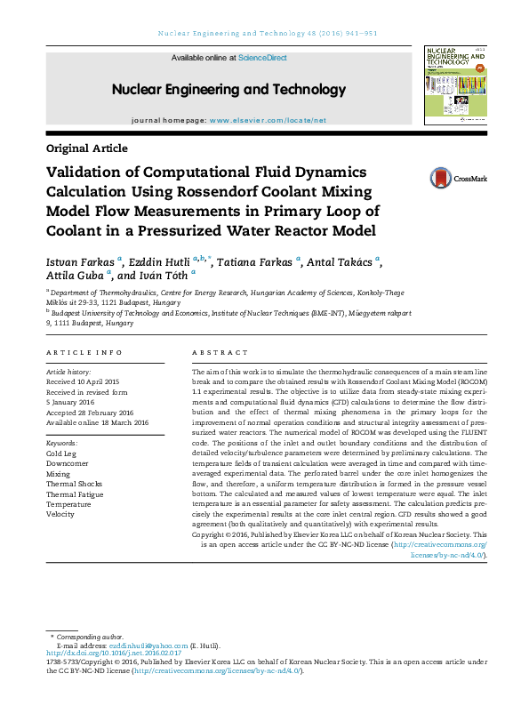 (PDF) Validation of Computational Fluid Dynamics Calculation Using Rossendorf Coolant Mixing ...
