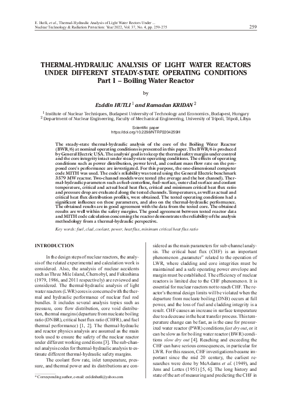 (PDF) Thermal-hydraulic analysis of light water reactors under different steady-state operating ...