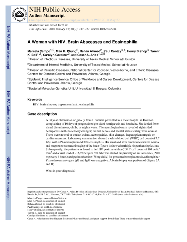 (PDF) A Woman with HIV Infection, Brain Abscesses, and Eosinophilia