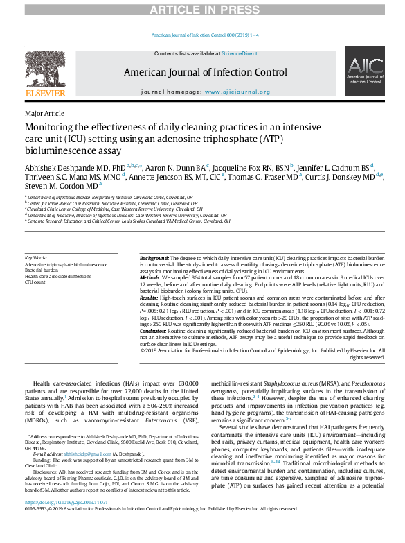 (PDF) Monitoring the effectiveness of daily cleaning practices in an ...