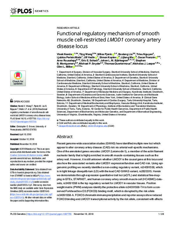 (PDF) Functional regulatory mechanism of smooth muscle cell-restricted LMOD1 coronary artery ...