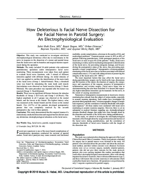 (PDF) How Deleterious Is Facial Nerve Dissection for the Facial Nerve ...