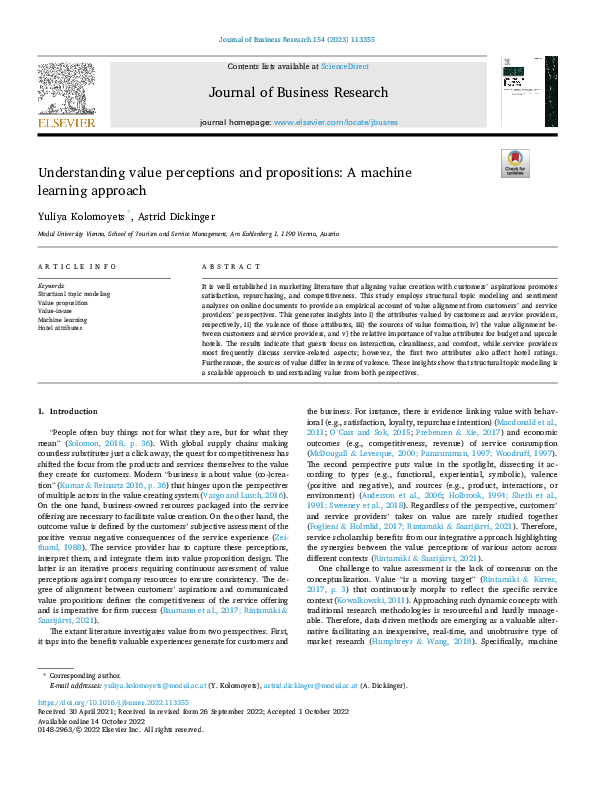 (PDF) Understanding value perceptions and propositions: A machine ...
