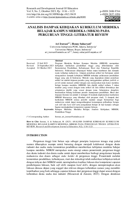 (PDF) Analisis Dampak Kebijakan Kurikulum Merdeka Belajar Kampus ...