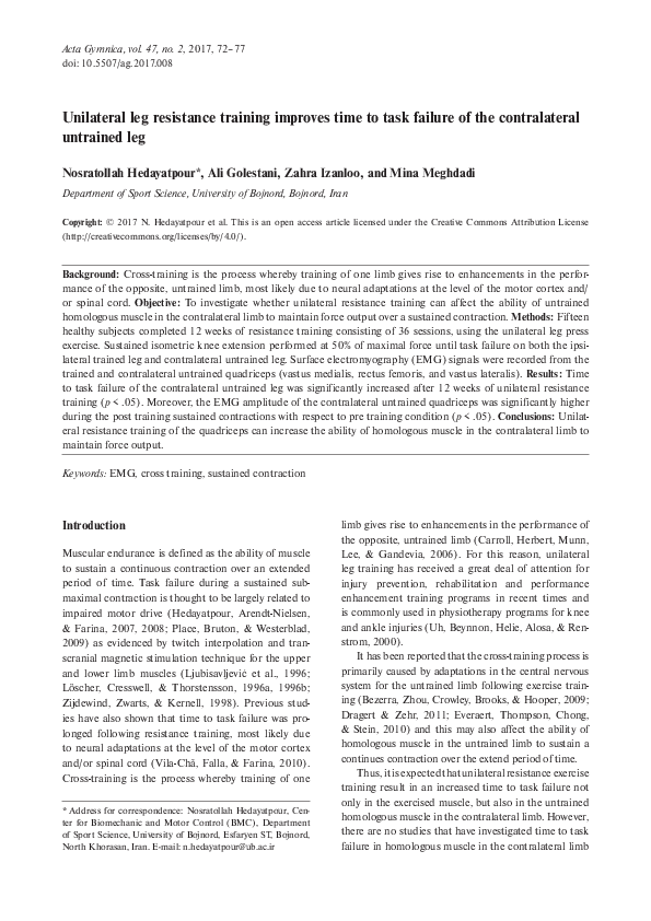 (PDF) Unilateral leg resistance training improves time to task failure ...