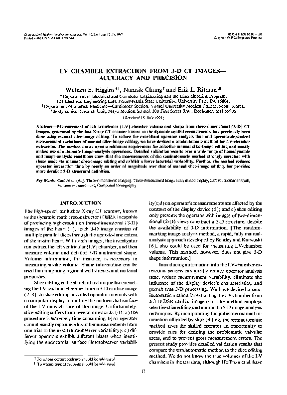 (PDF) LV chamber extraction from 3-d CT images- accuracy and precision