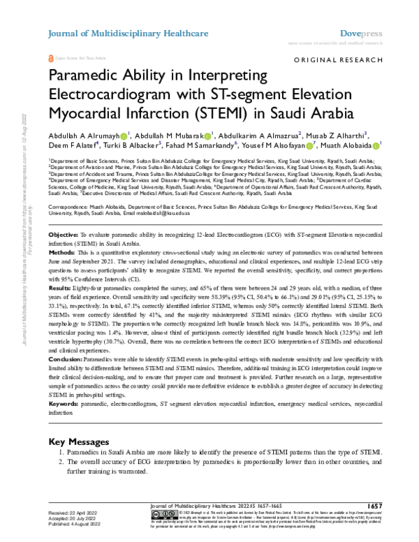 (PDF) Paramedic Ability in Interpreting Electrocardiogram with ST ...