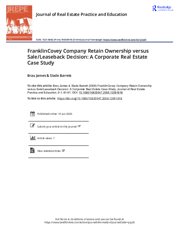 (PDF) FranklinCovey Company Retain Ownership versus Sale/Leaseback ...