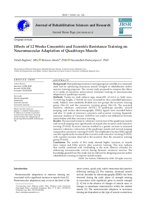 (PDF) Effects of 12 Weeks Concentric and Eccentric Resistance Training on Neuromuscular ...
