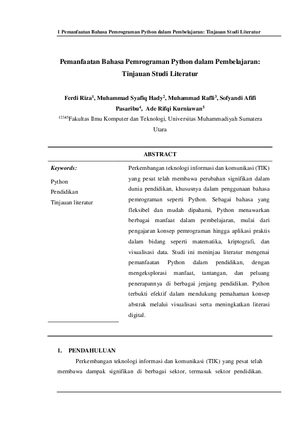 (PDF) Pemanfaatan Bahasa Pemrograman Python dalam Pembelajaran ...