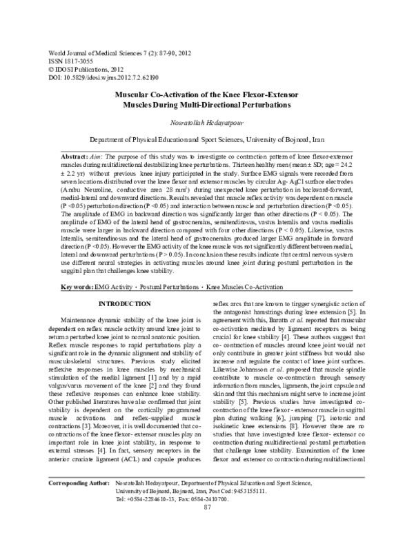 (PDF) Muscular Co-Activation of the Knee Flexor-Extensor Muscles During ...