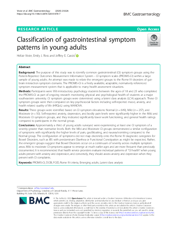 (PDF) Classification of Gastrointestinal Symptom Patterns in Young Adults