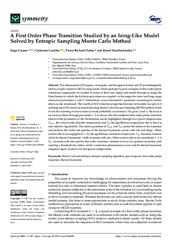 (PDF) A First Order Phase Transition Studied by an Ising-Like Model Solved by Entropic Sampling ...