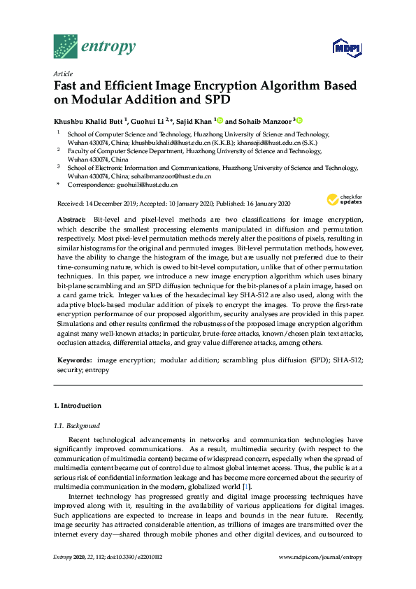 (PDF) Fast and Efficient Image Encryption Algorithm Based on Modular Addition and SPD