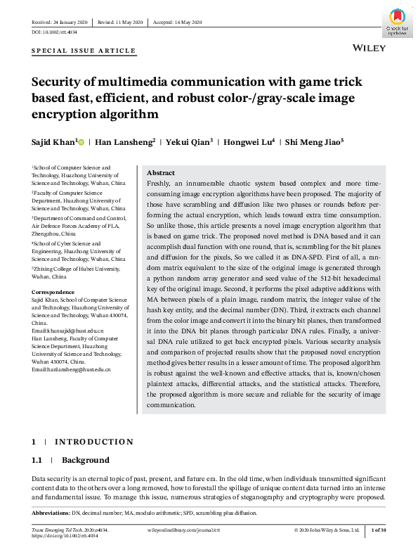 (PDF) Security of multimedia communication with game trick based fast, efficient, and robust ...