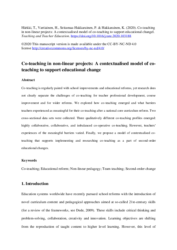 (PDF) Co-teaching in non-linear projects: A contextualised model of co ...
