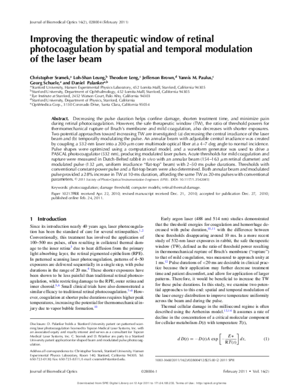 (PDF) Improving the therapeutic window of retinal photocoagulation by spatial and temporal ...