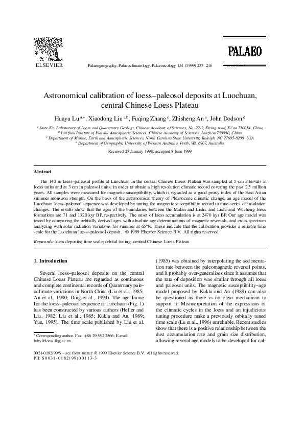 (PDF) Astronomical calibration of loess–paleosol deposits at Luochuan ...