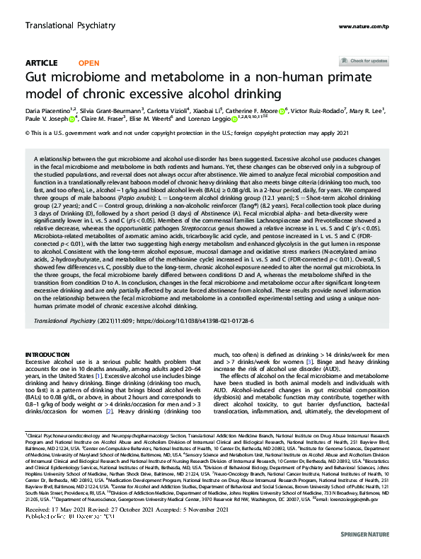 (PDF) Gut microbiome and metabolome in a non-human primate model of ...