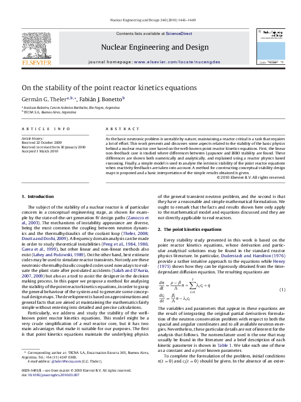 (PDF) On the stability of the point reactor kinetics equations