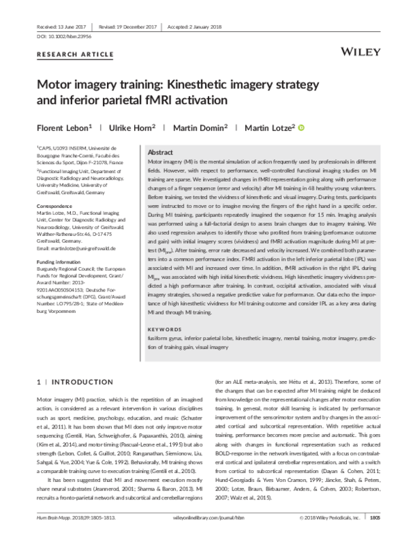 (PDF) Motor imagery training: Kinesthetic imagery strategy and inferior ...
