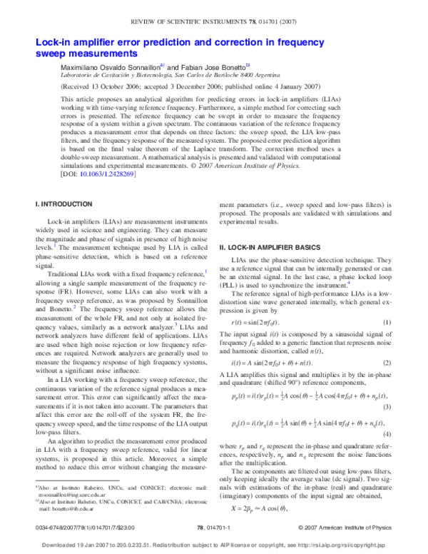 (PDF) Lock-in amplifier error prediction and correction in frequency sweep measurements