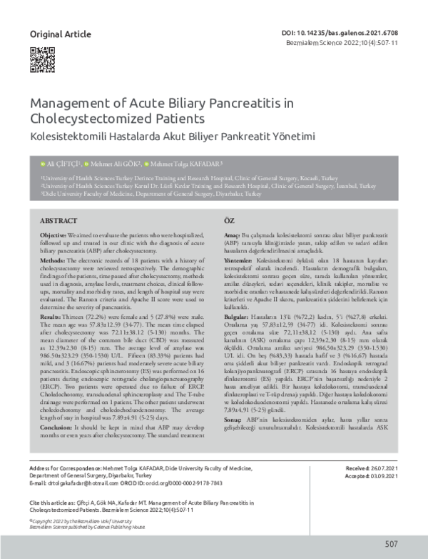 (PDF) Management of Acute Biliary Pancreatitis in Cholecystectomized ...