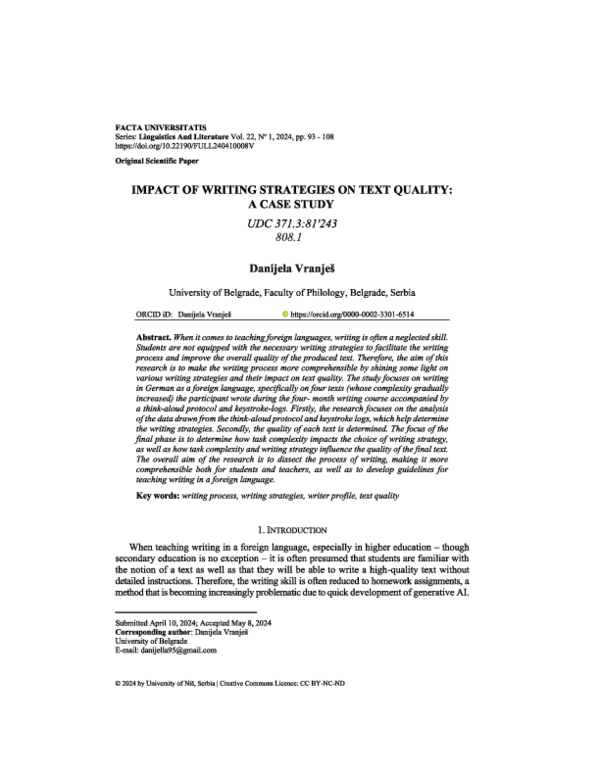 (PDF) Impact of writing strategies on text qualty: A case study