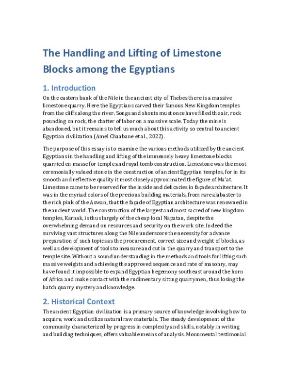 (PDF) The Handling and Lifting of Limestone Blocks among the Egyptians