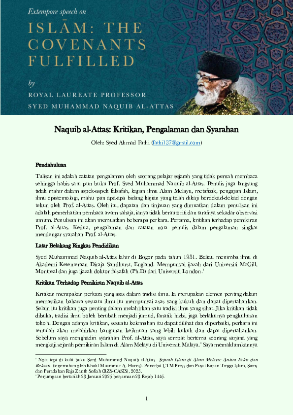 (PDF) Naquib al-Attas: Kritikan, Pengalaman dan Syarahan