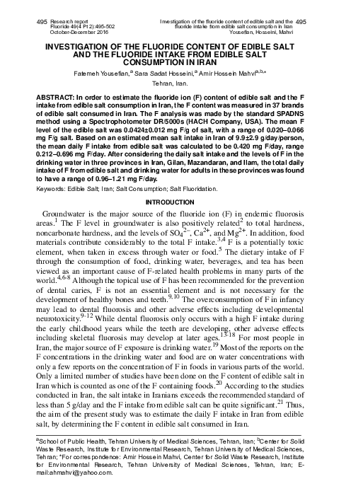 (PDF) INVESTIGATION OF THE FLUORIDE CONTENT OF EDIBLE SALT AND THE ...