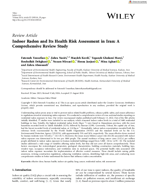 (PDF) Indoor Radon and Its Health Risk Assessment in Iran: A ...