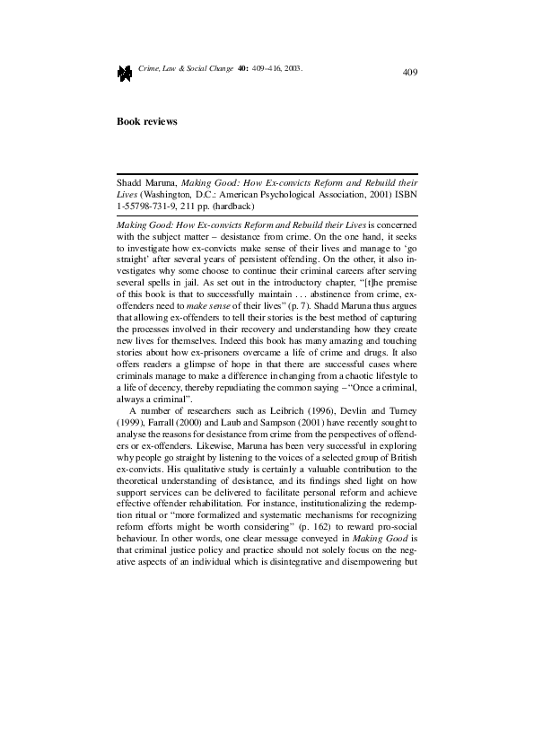 (PDF) Shadd Maruna, Making Good: How Ex-convicts Reform and Rebuild ...