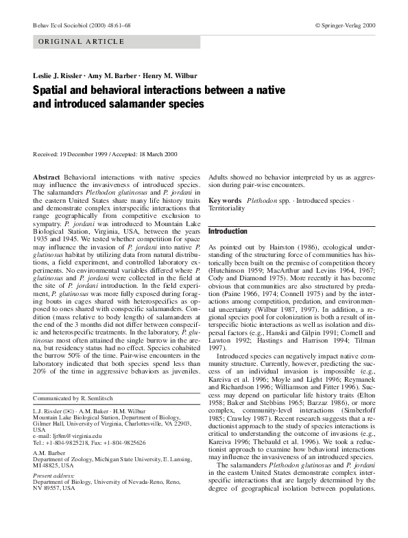 (PDF) Spatial and behavioral interactions between a native and ...