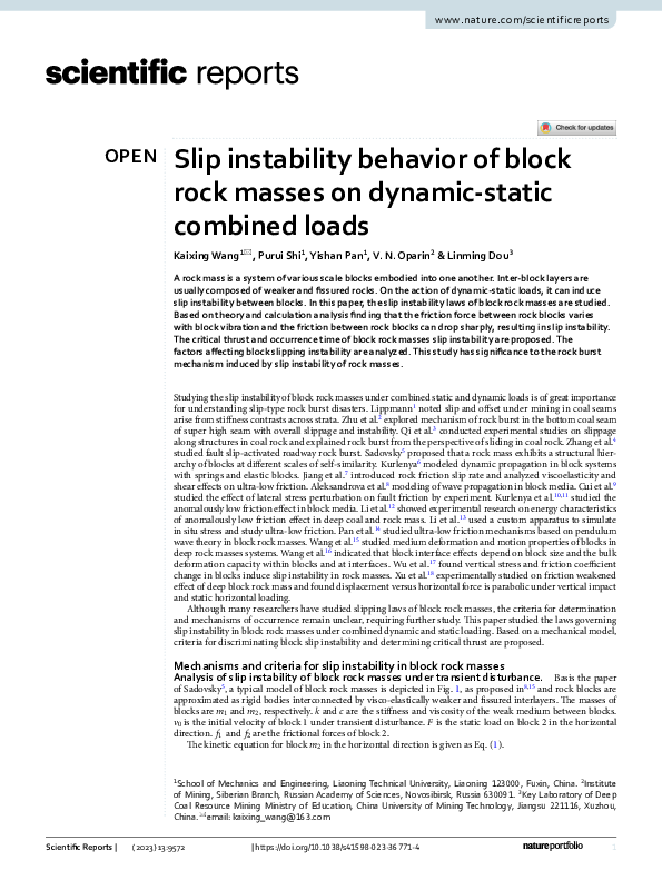 (PDF) Slip instability behavior of block rock masses on dynamic-static ...