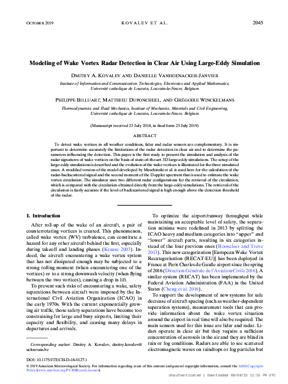 (PDF) Modeling of Wake Vortex Radar Detection in Clear Air Using Large-Eddy Simulation