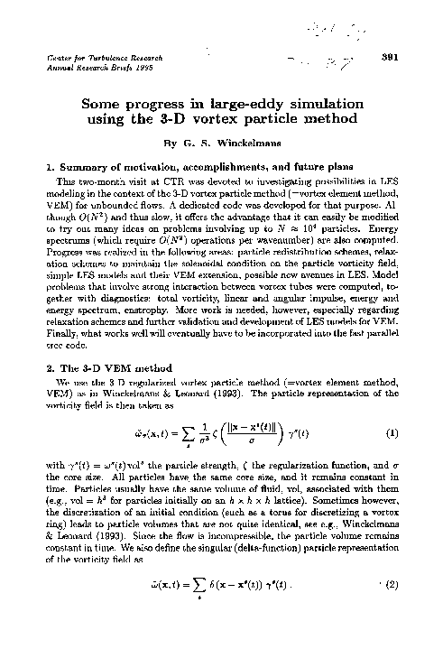 (PDF) Some Progress in Large-Eddy Simulation using the 3-D Vortex Particle Method