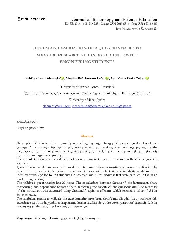 (PDF) Validation of a questionnaire on research-based learning with ...