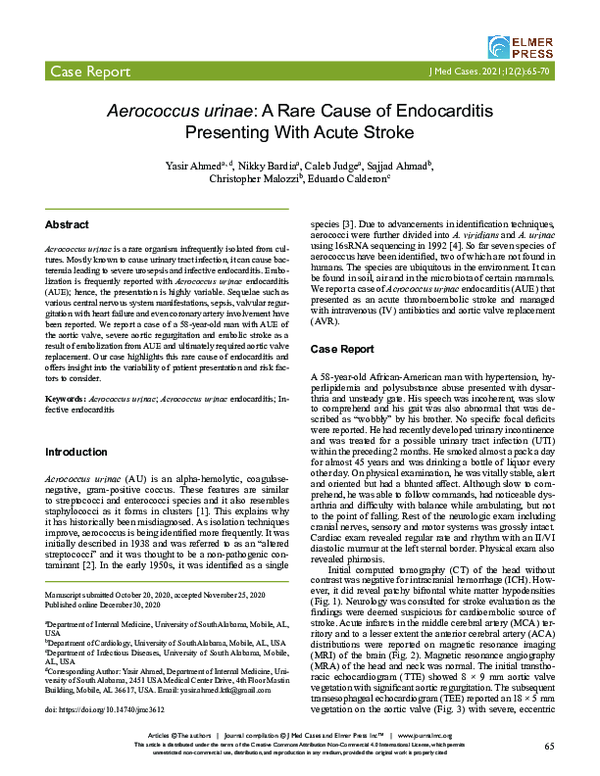 (PDF) Aerococcus urinae: A Rare Cause of Endocarditis Presenting With ...