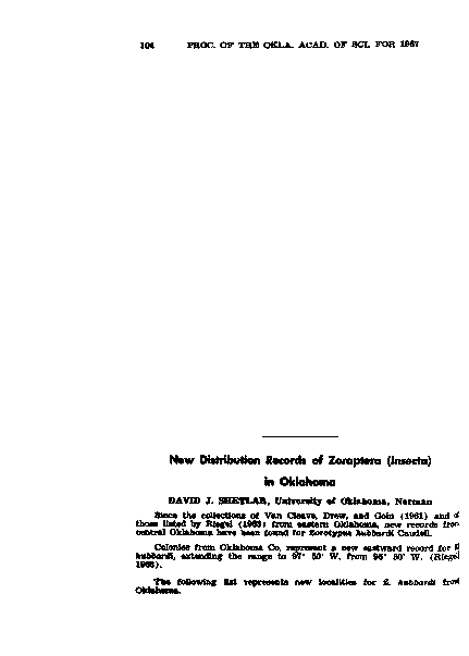 (PDF) New Distribution Records of Zoraptera (Insecta) in Oklahoma