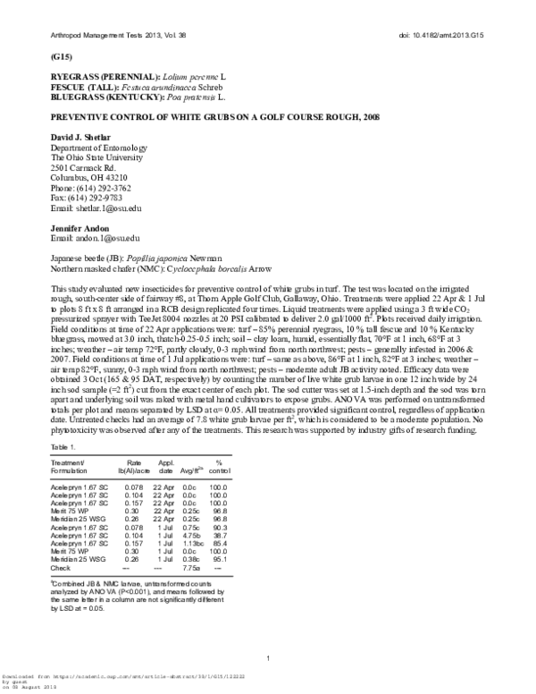(PDF) Preventive Control of White Grubs on a Golf Course Rough, 2008