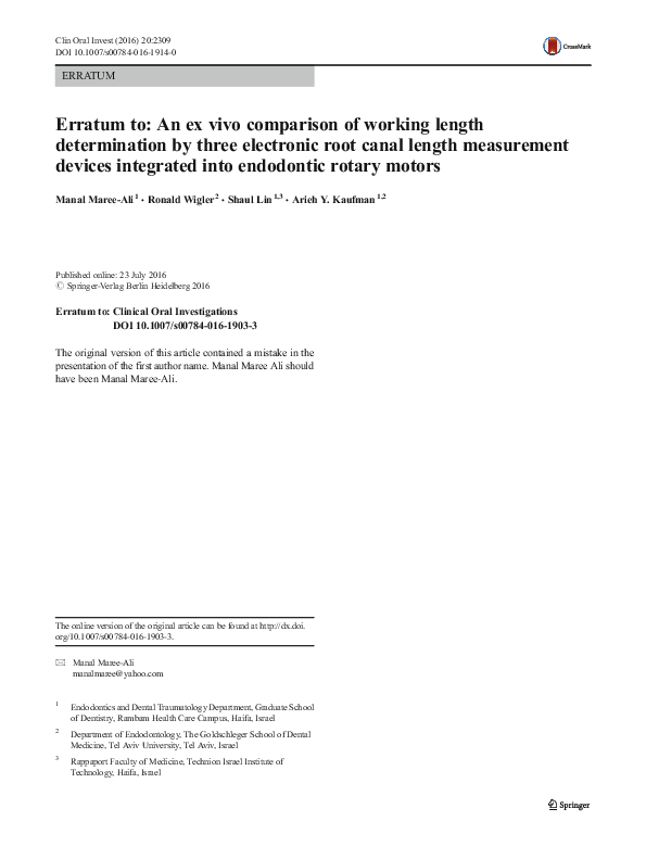 Pdf Erratum To An Ex Vivo Comparison Of Working Length Determination By Three Electronic Root