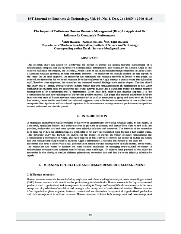 (PDF) The Impact of Culture on Human Resource Management (Hrm) In Apple ...